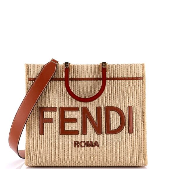 Fendi | Bags | Fendi Sunshine Shopper Tote Woven Raffia Medium Brown ...